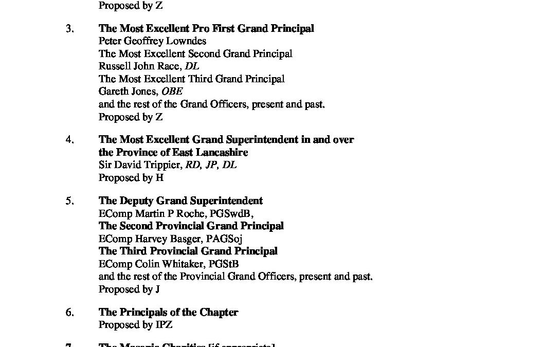 RA Toast List – Installation | The Provincial Grand Lodge of East ...